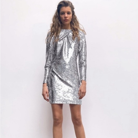 Zara | Dresses | Zara Silver Sequin Dress | Poshmark